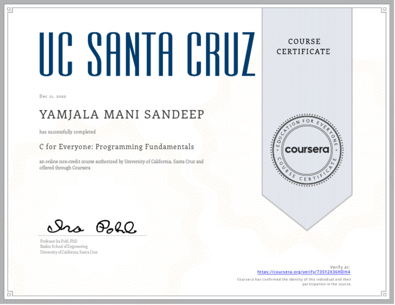 C for Everyone Course Completion Certificate | PDF