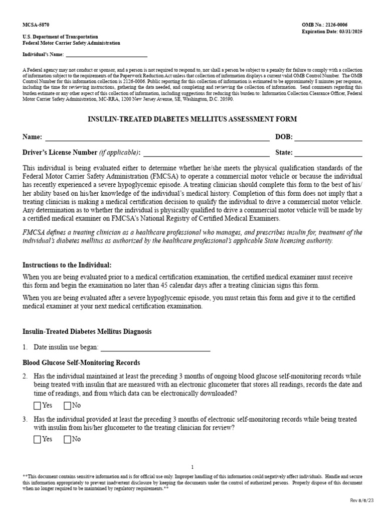 Insulin-Treated Diabetes Mellitus Assessment Form MCSA-5870 - 508 | PDF ...
