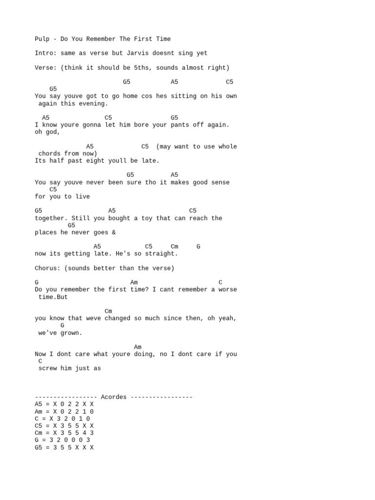 Pulp's "Do You Remember" Chords & Lyrics | PDF