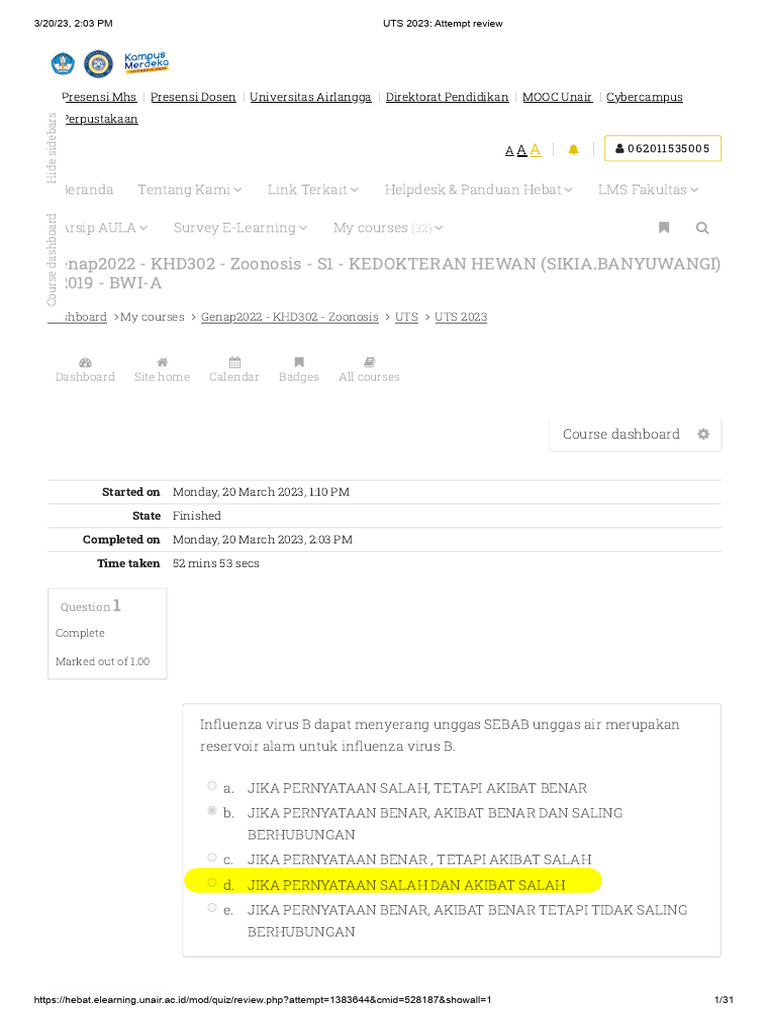 UTS ZOONOSIS 2023 - Attempt Review | PDF