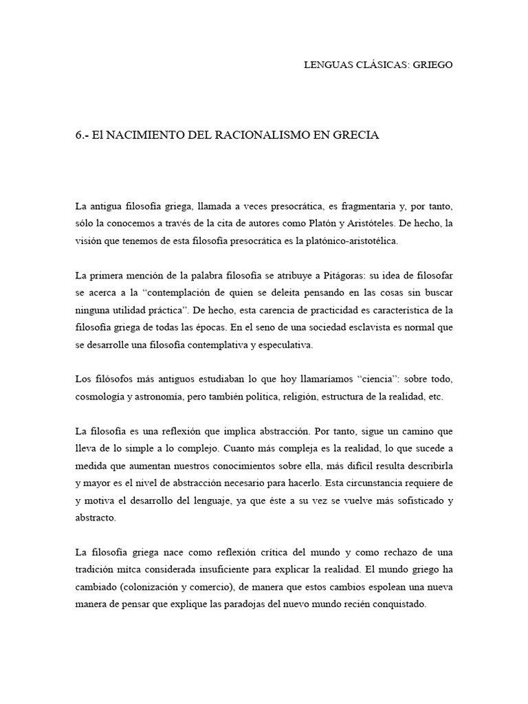 Origen del pensamiento racional en Grecia | PDF | Filosofía griega ...