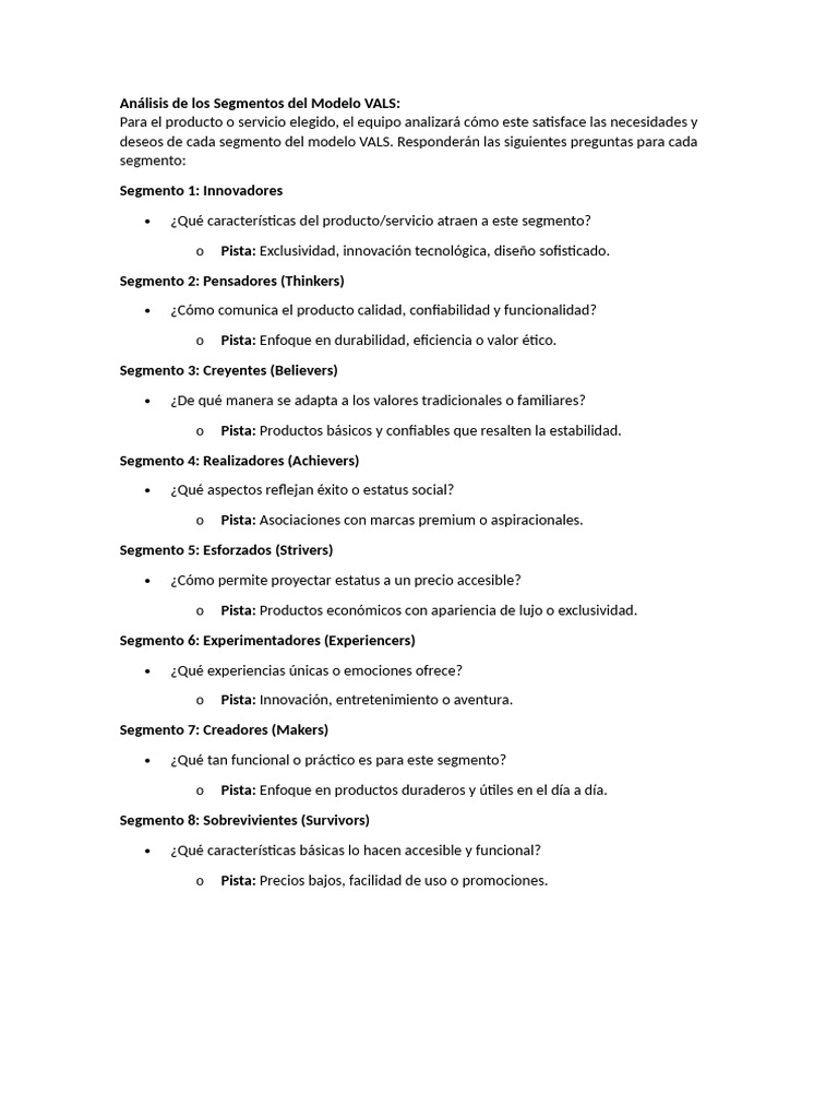 Análisis de Los Segmentos Del Modelo VALS | PDF