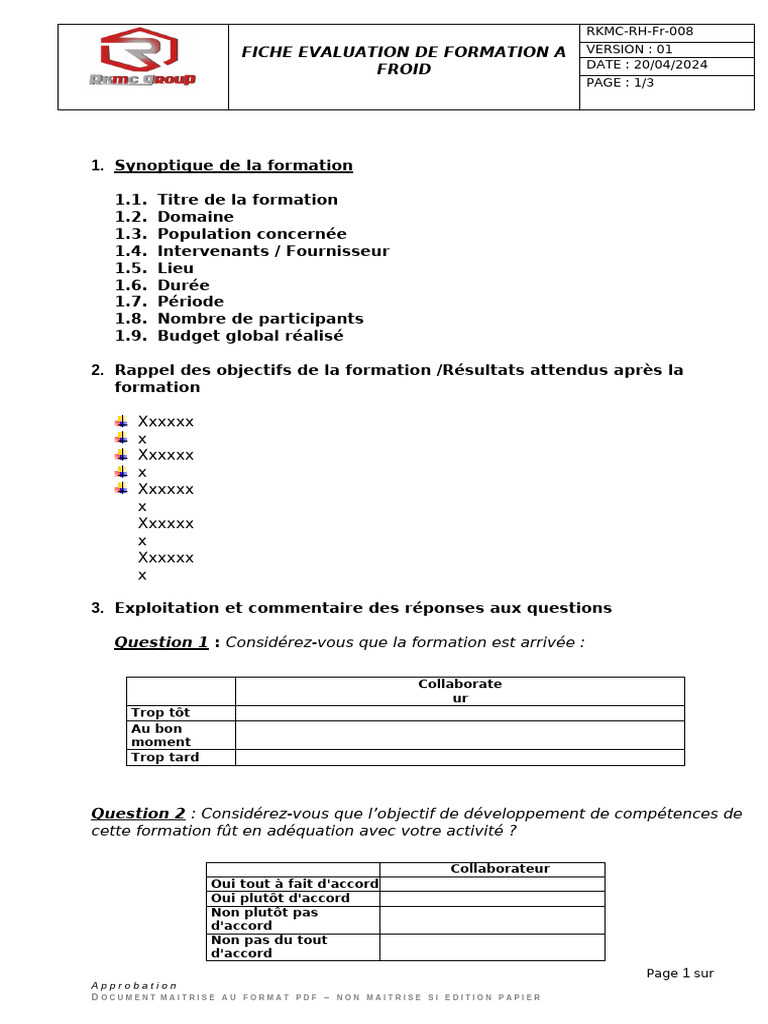 Fr-rh-008 Fiche d'Evaluation de Formation a Froid Chauffeurs (1) | PDF