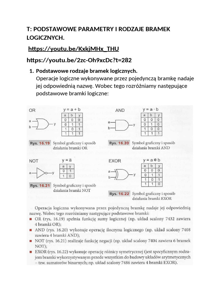 Podstawowe Parametry I Rodzaje Bramek Logicznych | PDF
