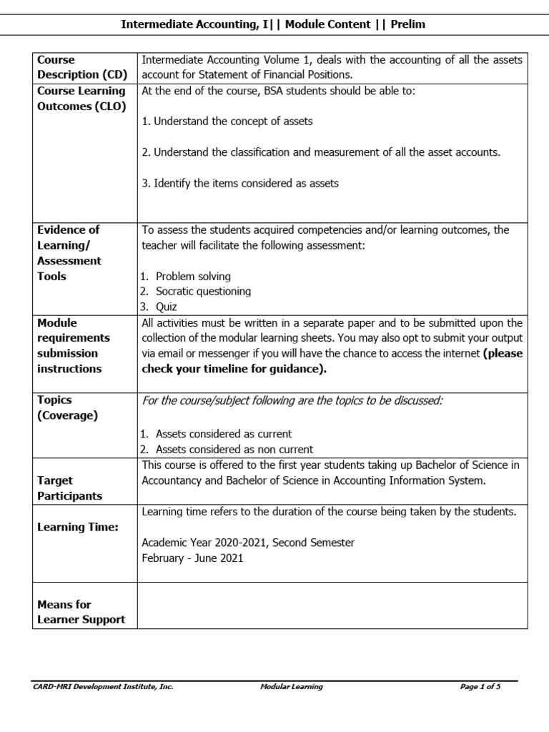 Intermediate Accounting 1 Module For Midterm Part 1 | PDF | Bad Debt | Debits And Credits