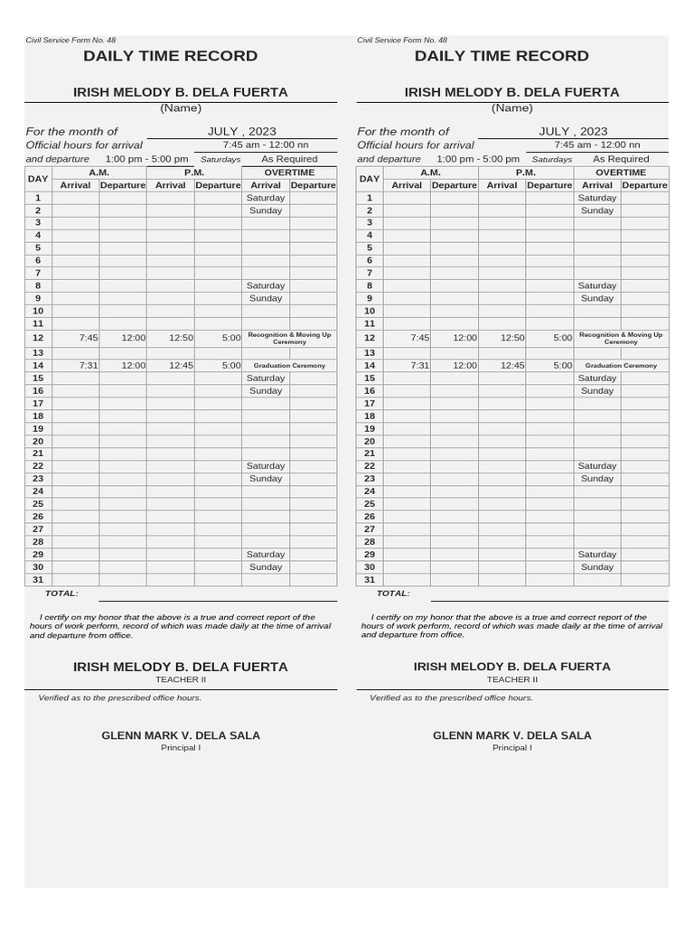 Daily Time Record for Civil Service | PDF