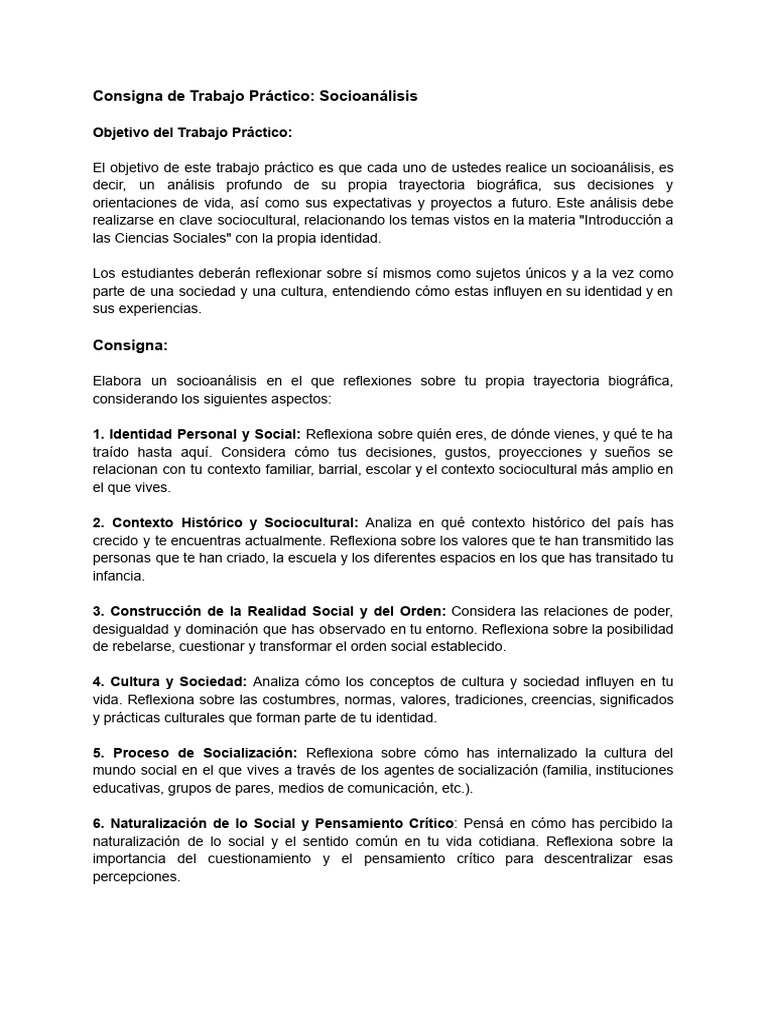 TP1-Socioanalisis de Las Trayectorias Biogr-Ficas | PDF | Sociedad | Socialización