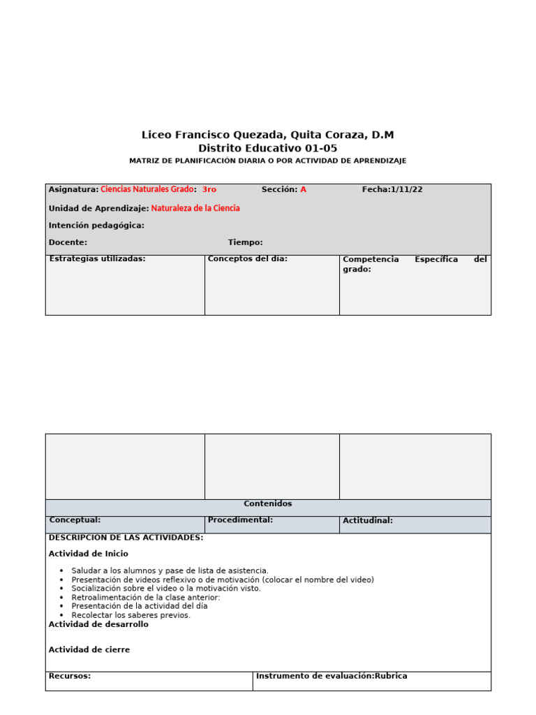 Plan Diario de Clase | PDF