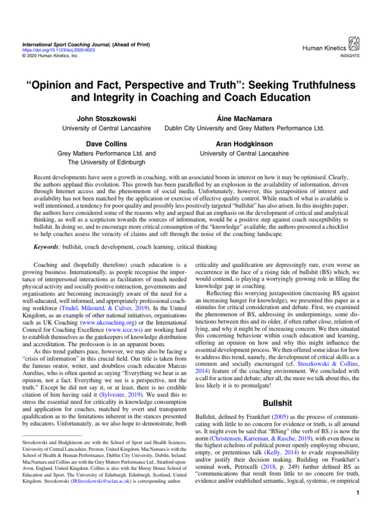 Opinion and Fact, Perspective and Truth Seeking Truthfulness and ...