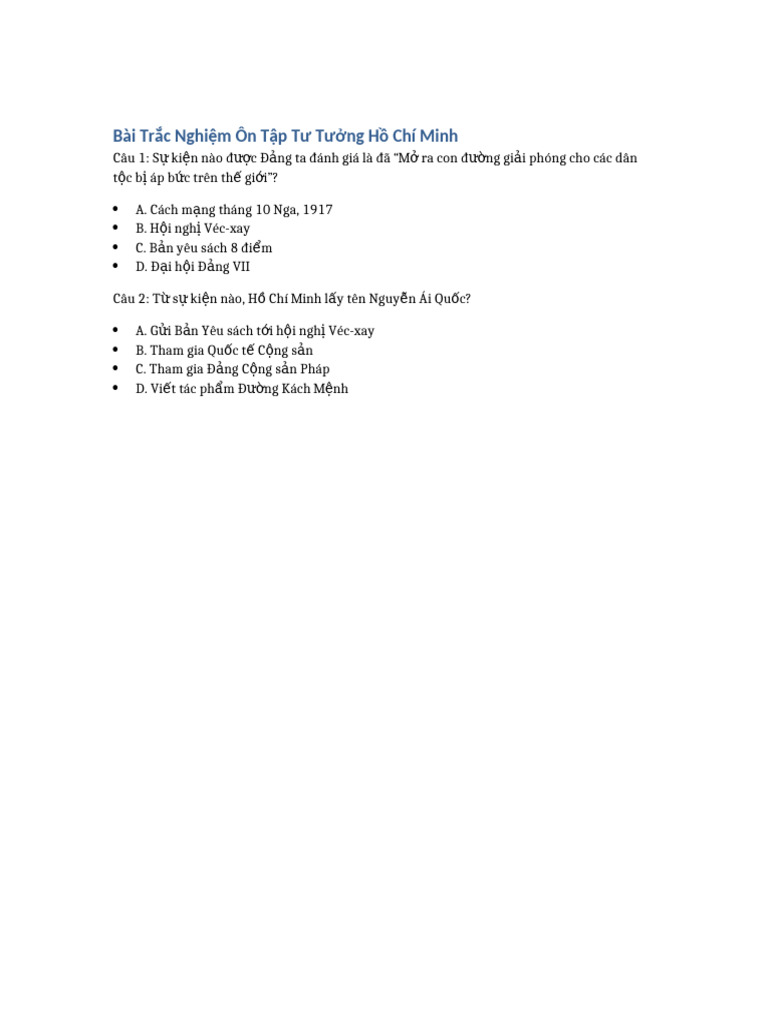 Bai Trac Nghiem TTHCM | PDF