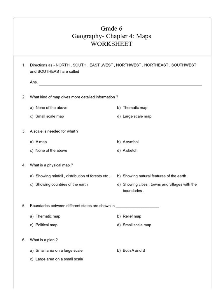 Grade6 Geo Ch4 Worksheet | PDF | Map | Geographic Data And Information