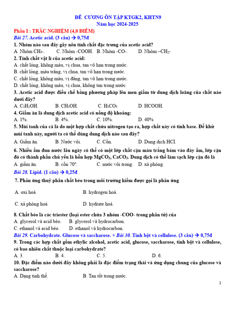 ĐỀ CƯƠNG ÔN TẬP KTGK2, KHTN9, NH 24-25 (1) | PDF