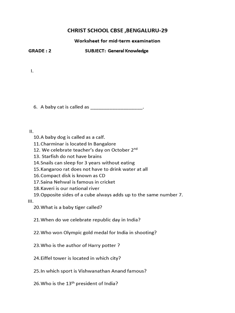 G2 Worksheet GK Mid Term 2024 - 6658 | PDF