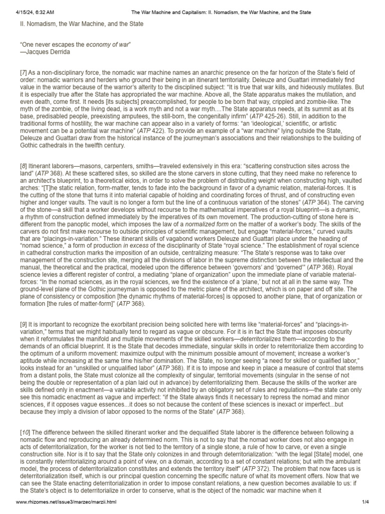 The War Machine and Capitalism - II. Nomadism, The War Machine, and The ...