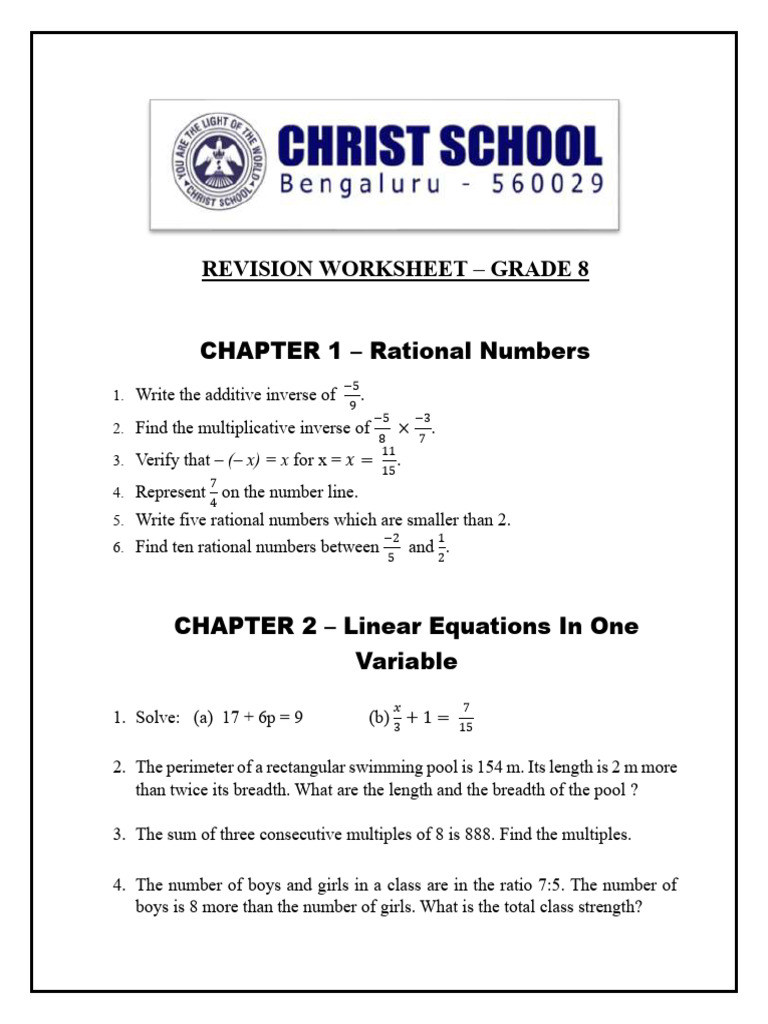 REVISION WORKSHEET - Grade 8 | PDF | Rectangle | Mathematics
