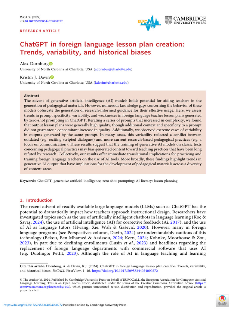chatgpt-in-foreign-language-lesson-plan-creation-trends-variability-and-historical-biases | PDF ...