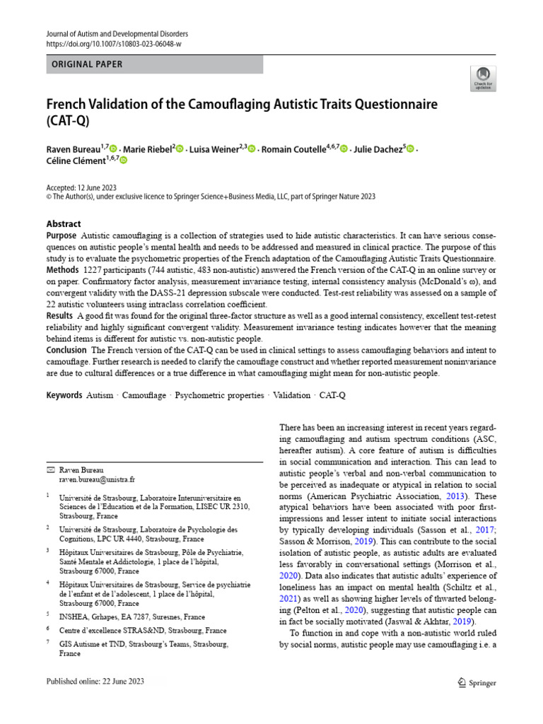 Bureau 2023 French Validation of The Camouflaging Autistic Traits ...