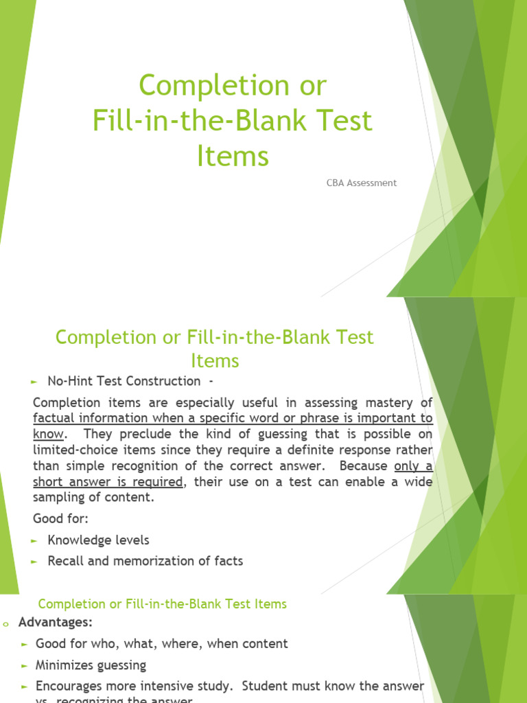 Fill-in-the-Blank Test Item Guide | PDF | Knowledge | Recall (Memory)