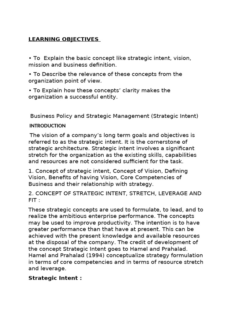 Understanding Strategic Intent and Vision | PDF | Strategic Management ...
