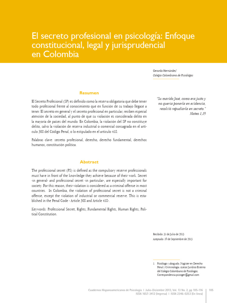 6.1. El Secreto Profesional en Psicologia | PDF | Psicólogo | Constitución
