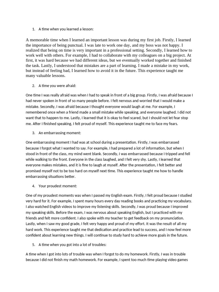 Life Lessons from Personal Experiences | PDF | Homework