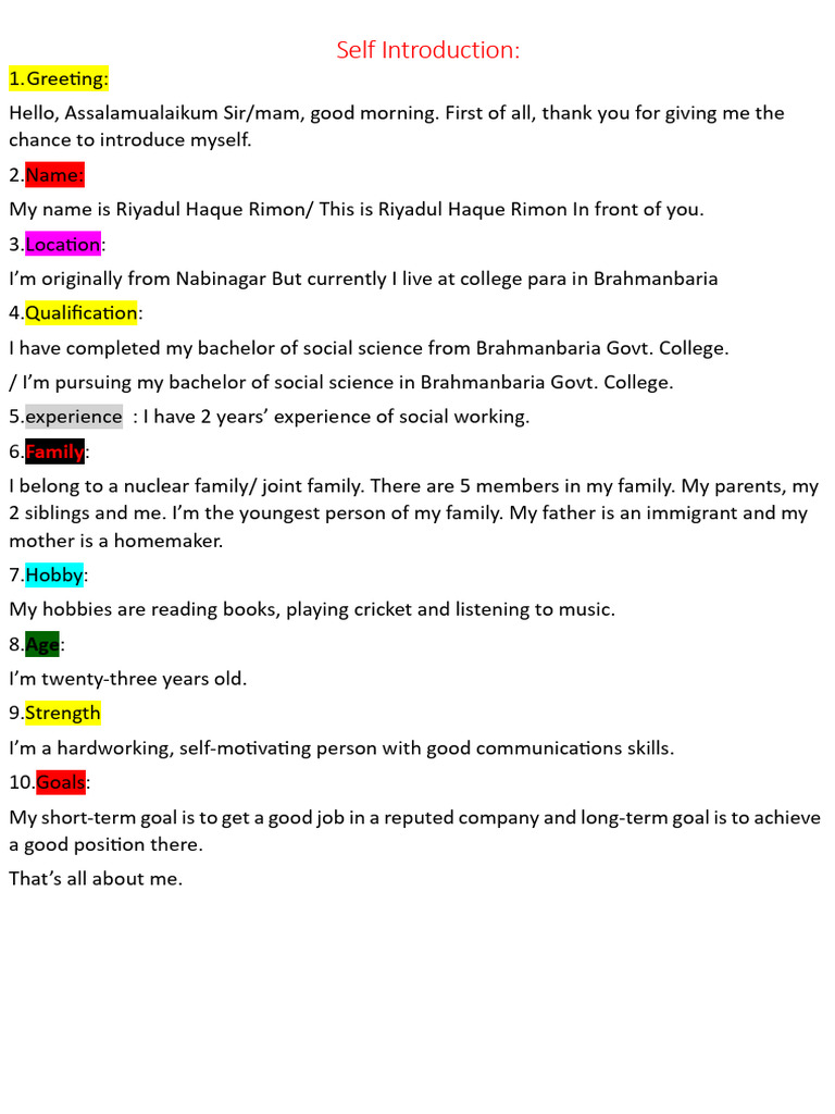 Self - Introduction | PDF