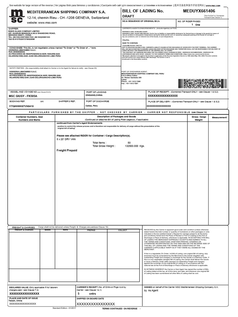 MBL MSC RG-57677-25 DOC_removed | PDF | Bill Of Lading | Cargo