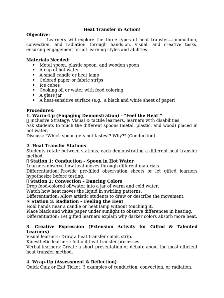 Heat Transfer Activities for Learners | PDF