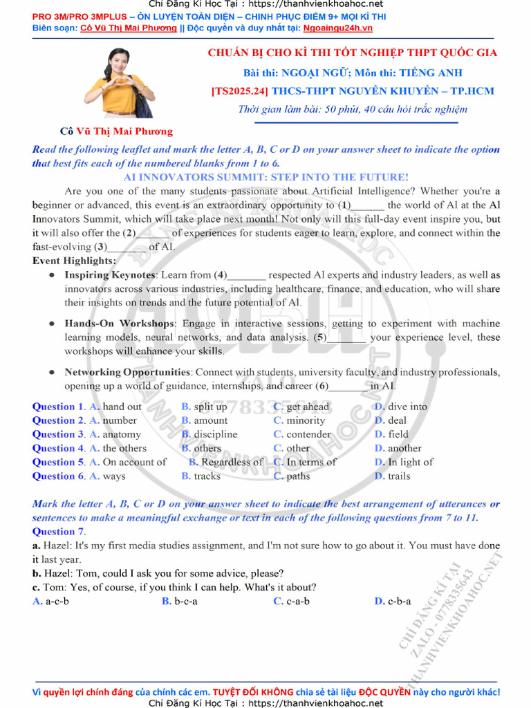 (Ts2025.24) Đề Thi Thử Thpt 2025 Thcs - Thpt Nguyễn Khuyến - Tp.hcm | PDF