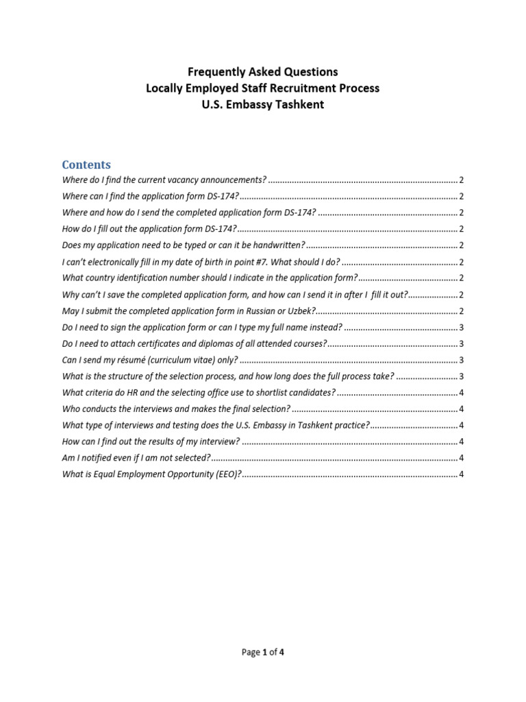 U.S. Embassy Tashkent Recruitment FAQs | PDF | Résumé