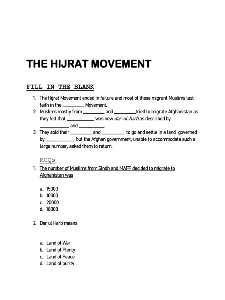 Hijrat Movement, Non Coperation Movement, Pirpur Report | PDF