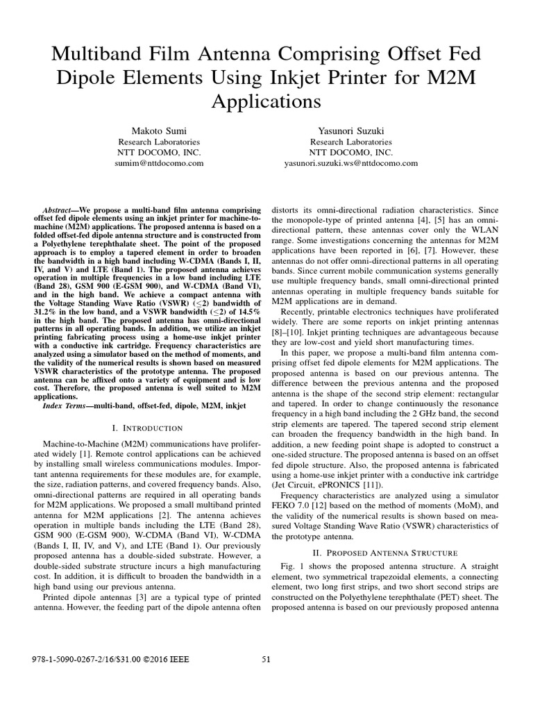 Multiband Film Antenna Comprising Offset Fed Dipole Elements Using Inkjet Printer For M2M ...