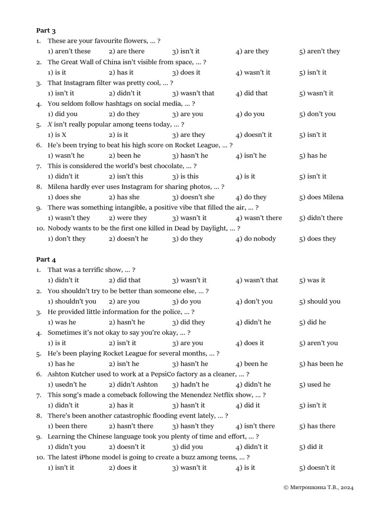 English Tag Questions Practice | PDF
