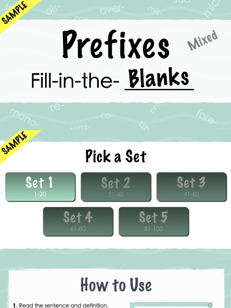 Prefixes - Fill-In-The-Blanks Quiz (Mixed) (Sample Version) | PDF
