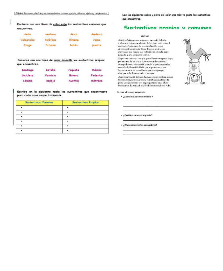 Guia Sustantivos - Adjetivos 3° | PDF