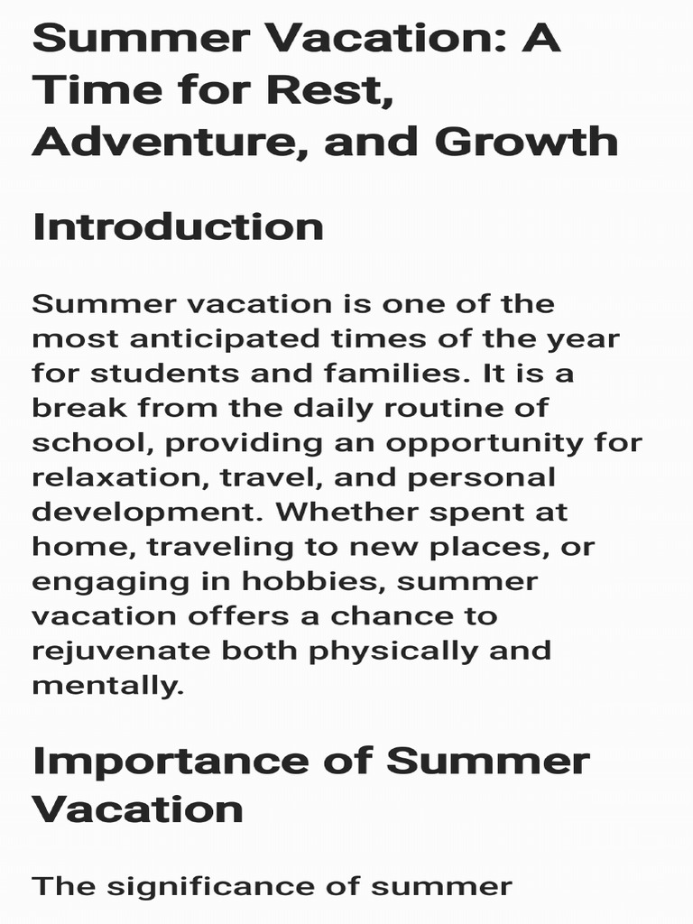 Summer Vacation | PDF