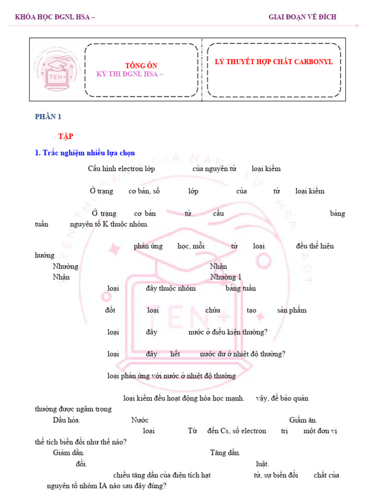 BTVN Chuyen de Kim Loai Nhom Ia Iia Va Kim Loai Chuyen Tiep Phuc Chat PDF | PDF