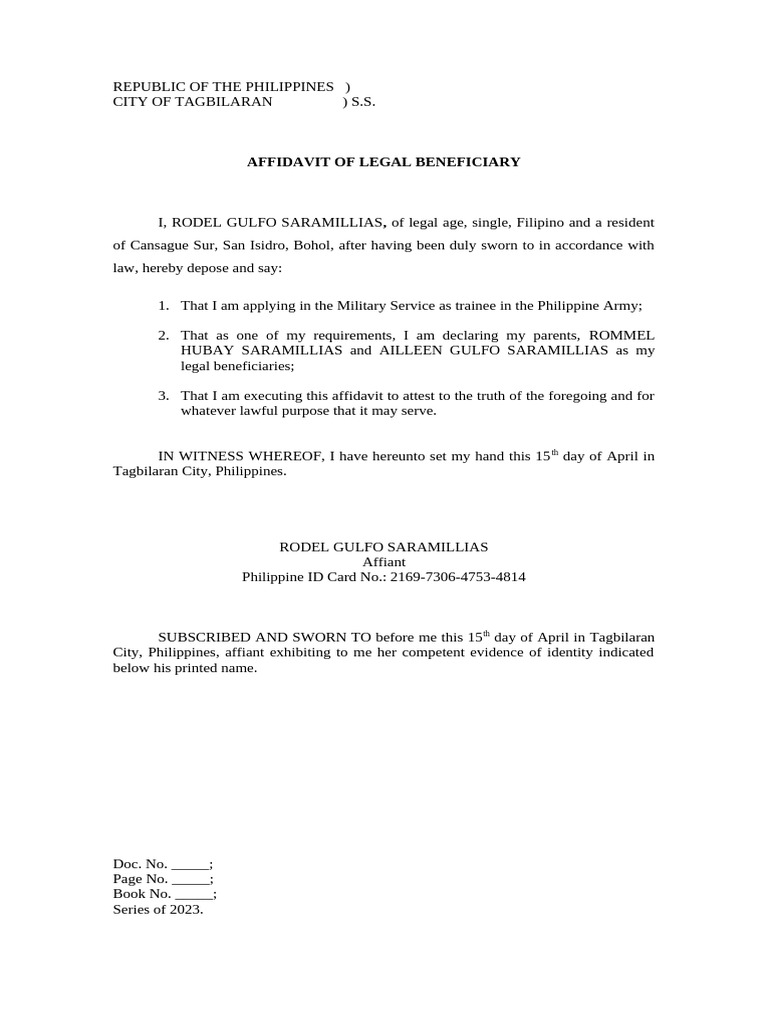 Affidavit of Legal Beneficiary | PDF