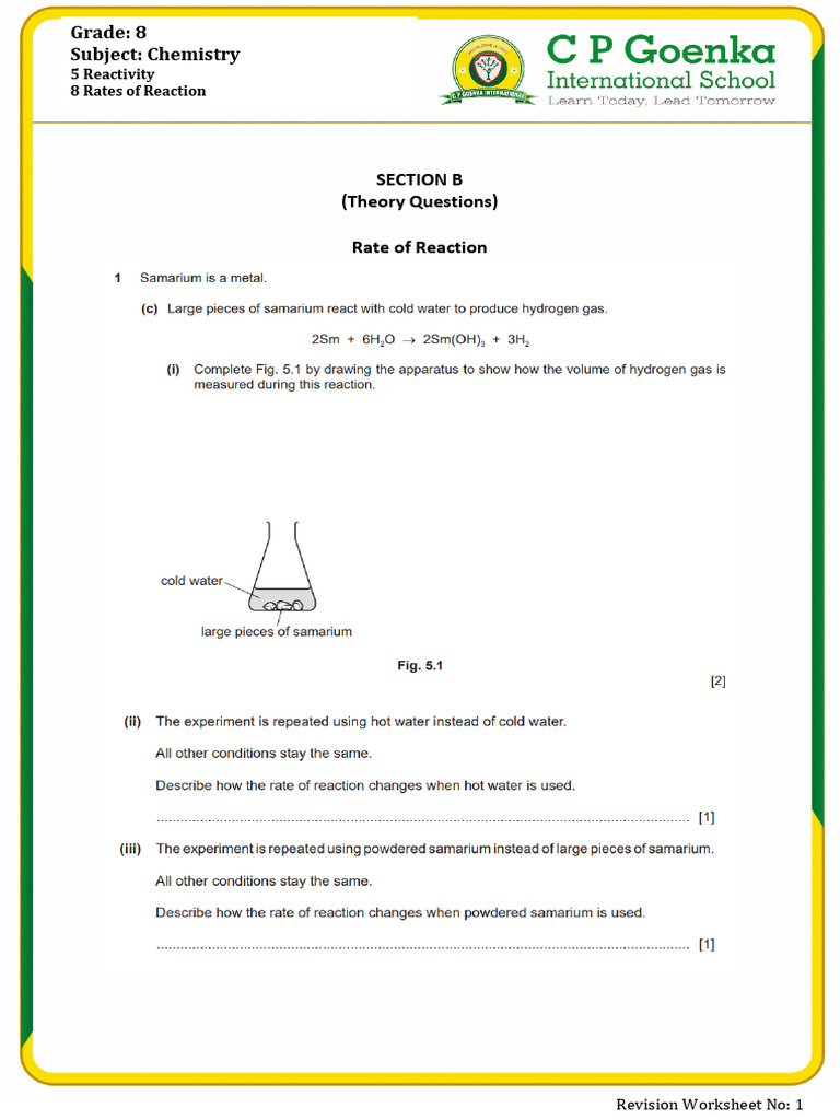 Term 2 Revision Worksheet Grade 8 ChemistrY Theory 250311 172413 | PDF | Chemical Reactions ...
