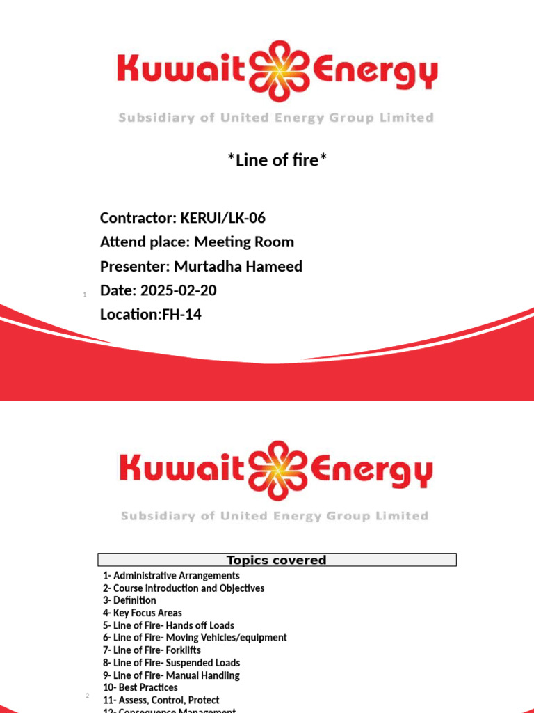 KEBL LSR - Line of Fire Awareness Session - contractor name - (00 Feb ...