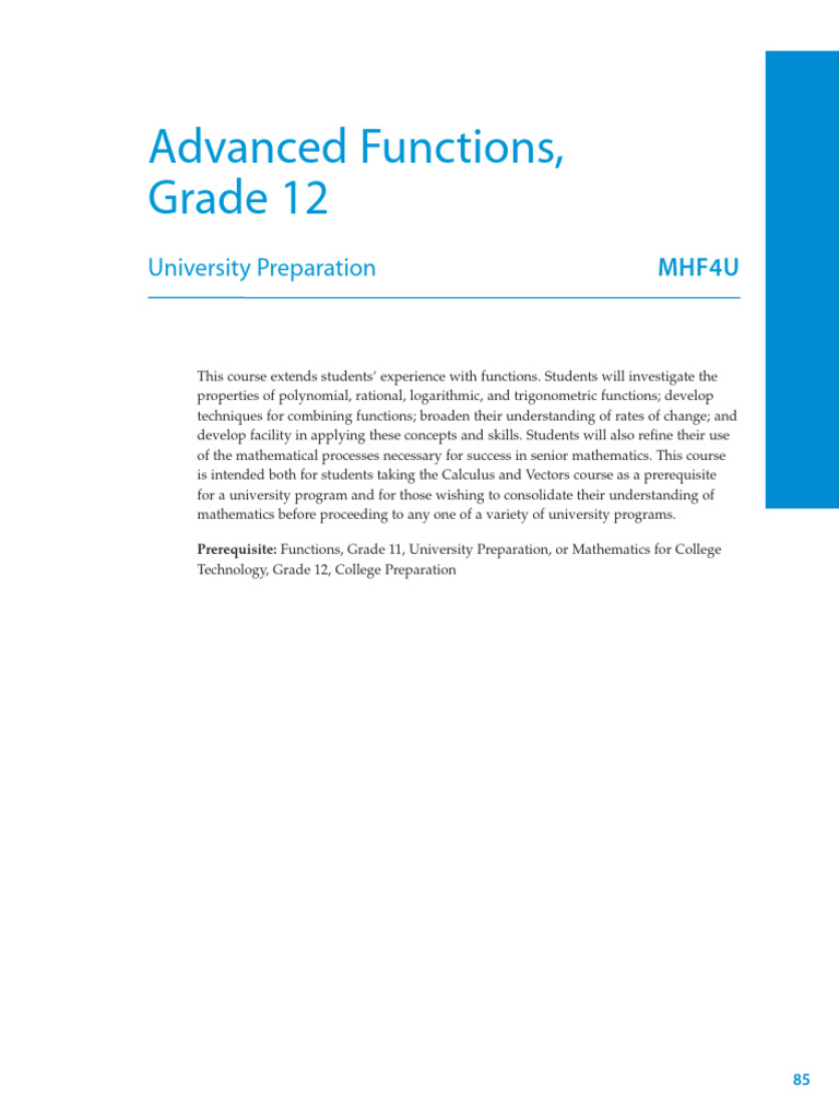 Math - Advanced Functions (MHF4U) Grade 12 | PDF | Trigonometric ...