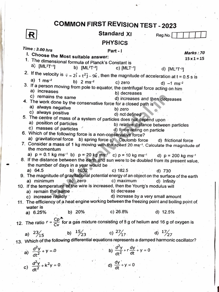 11th Physics 1st Revision QP EM Theni Dt | PDF | Force | Mass