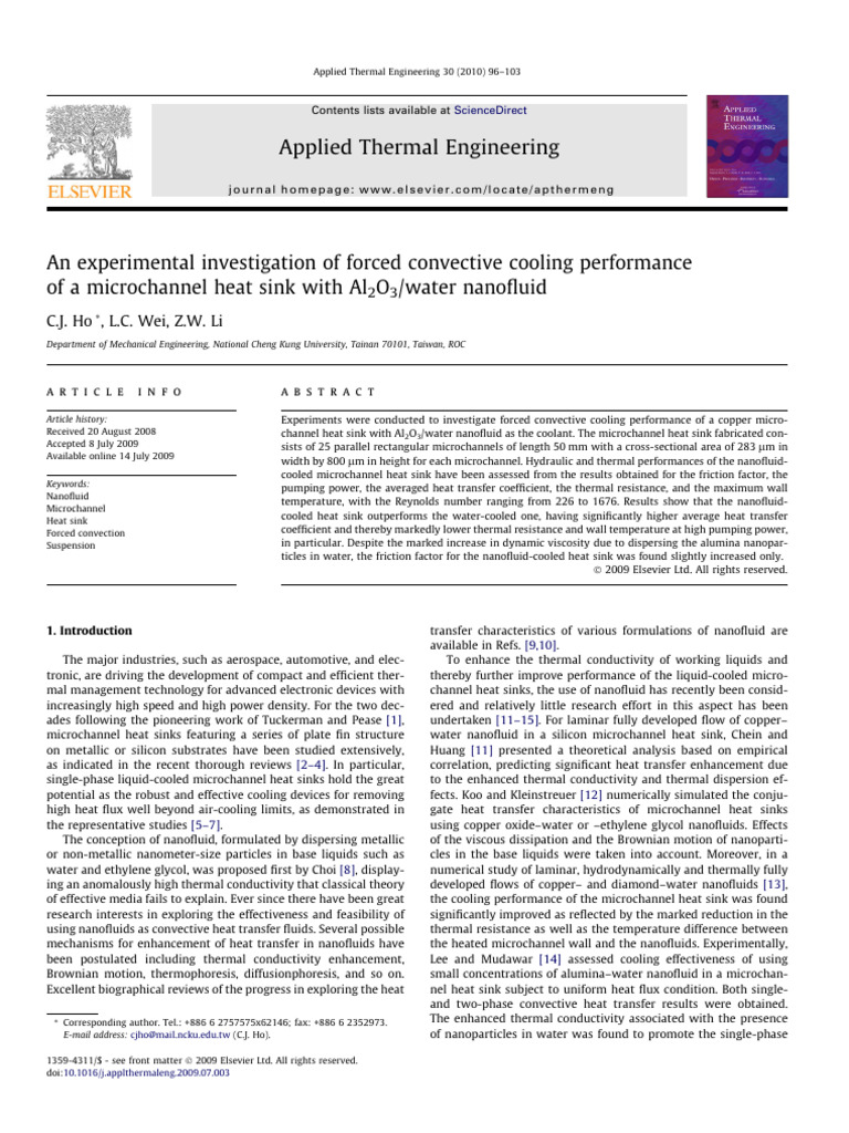 An Experimental Investigation of Forced Convective Cooling Performance of a Microchannel Heat ...