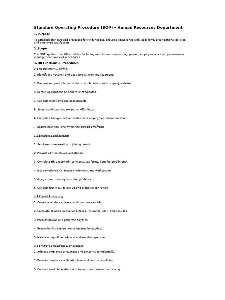 HR Standard Operating Procedures Guide | PDF | Employment | Payroll