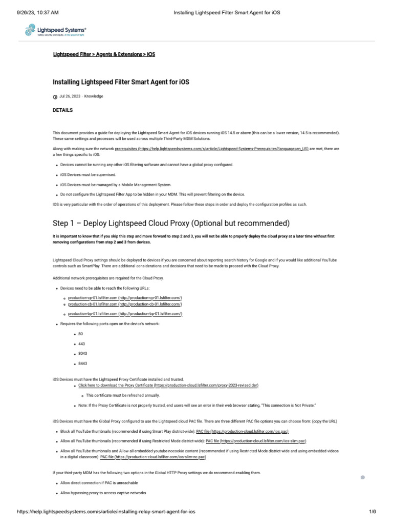 Installing Lightspeed Filter Smart Agent For IOS | PDF | Proxy Server | Ios