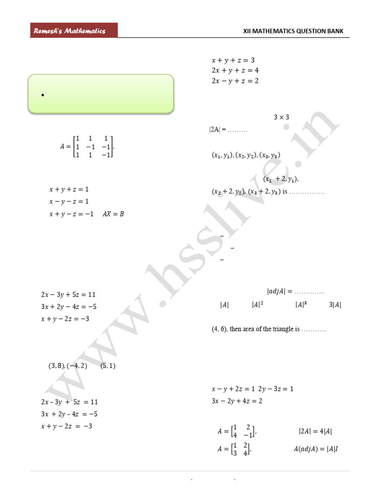 Class 12 Maths: Determinants & Matrices | PDF | Matrix (Mathematics ...