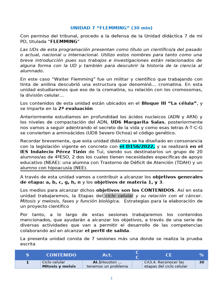 Discurso UD 4º ESO LOMLOE Ciclo Celular (UD7) | PDF | Mitosis | Mitosis