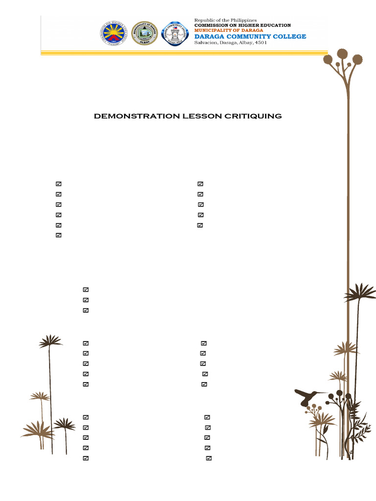 Demonstration Lesson Critiquing | PDF | Learning | Creativity