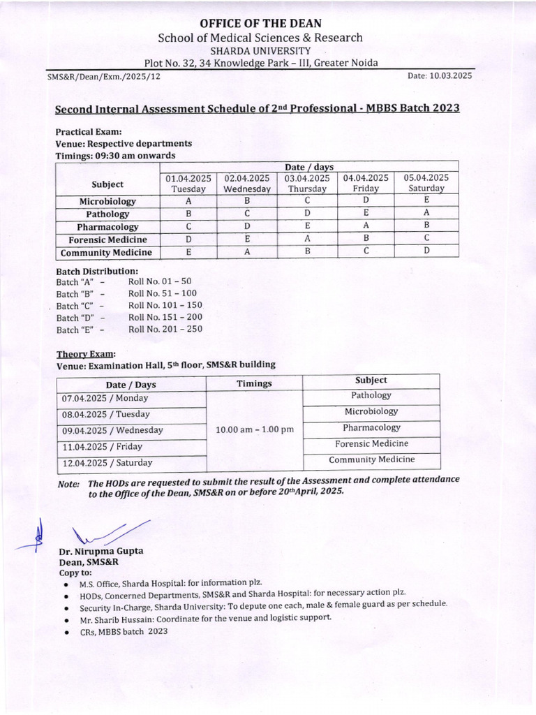 Second Internal Assessment Schedule of 2 Prof. Batch - 2023 | PDF ...