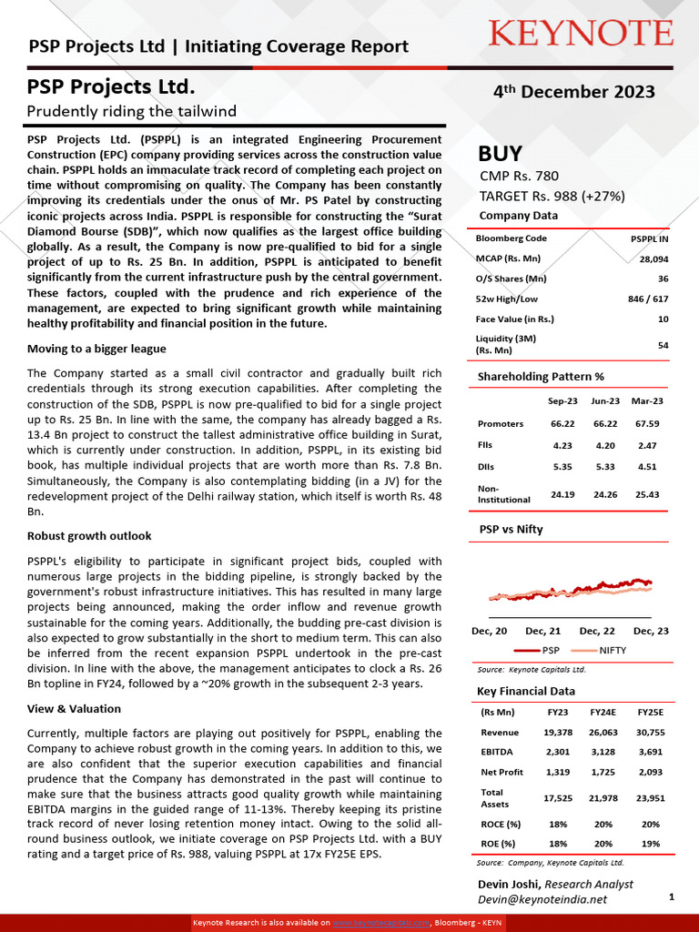 Initiating Coverage Report PSP Projects LTD | PDF